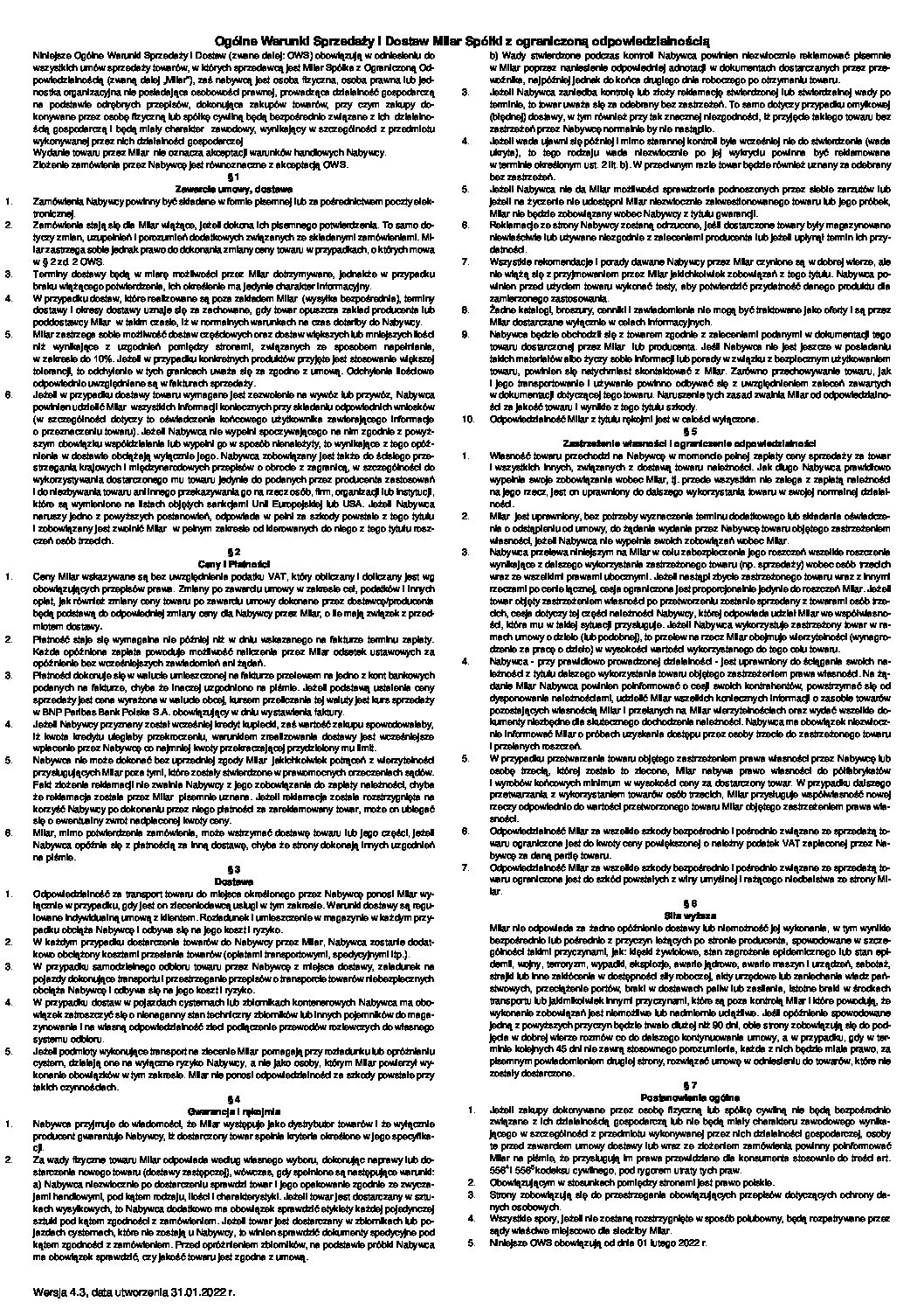 OWS Milar 31.01.2022 | MILAR Sp. z .o.o.